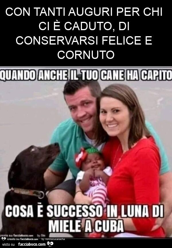 Con tanti auguri per chi ci è caduto, di conservarsi felice e cornuto - Facciabuco.com
